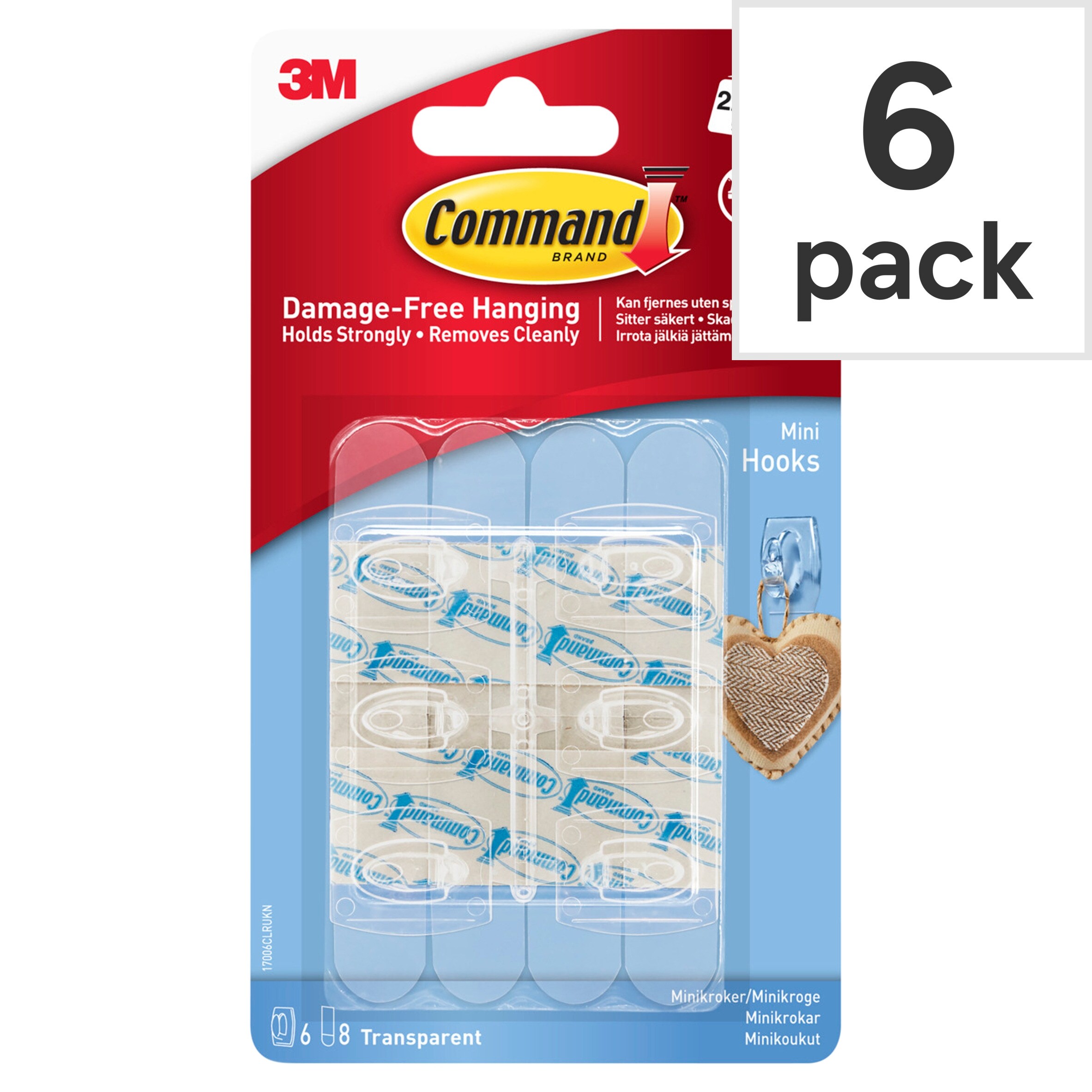 Command Clear Mini Hook 6 Hook 8 Strip - Tesco Groceries