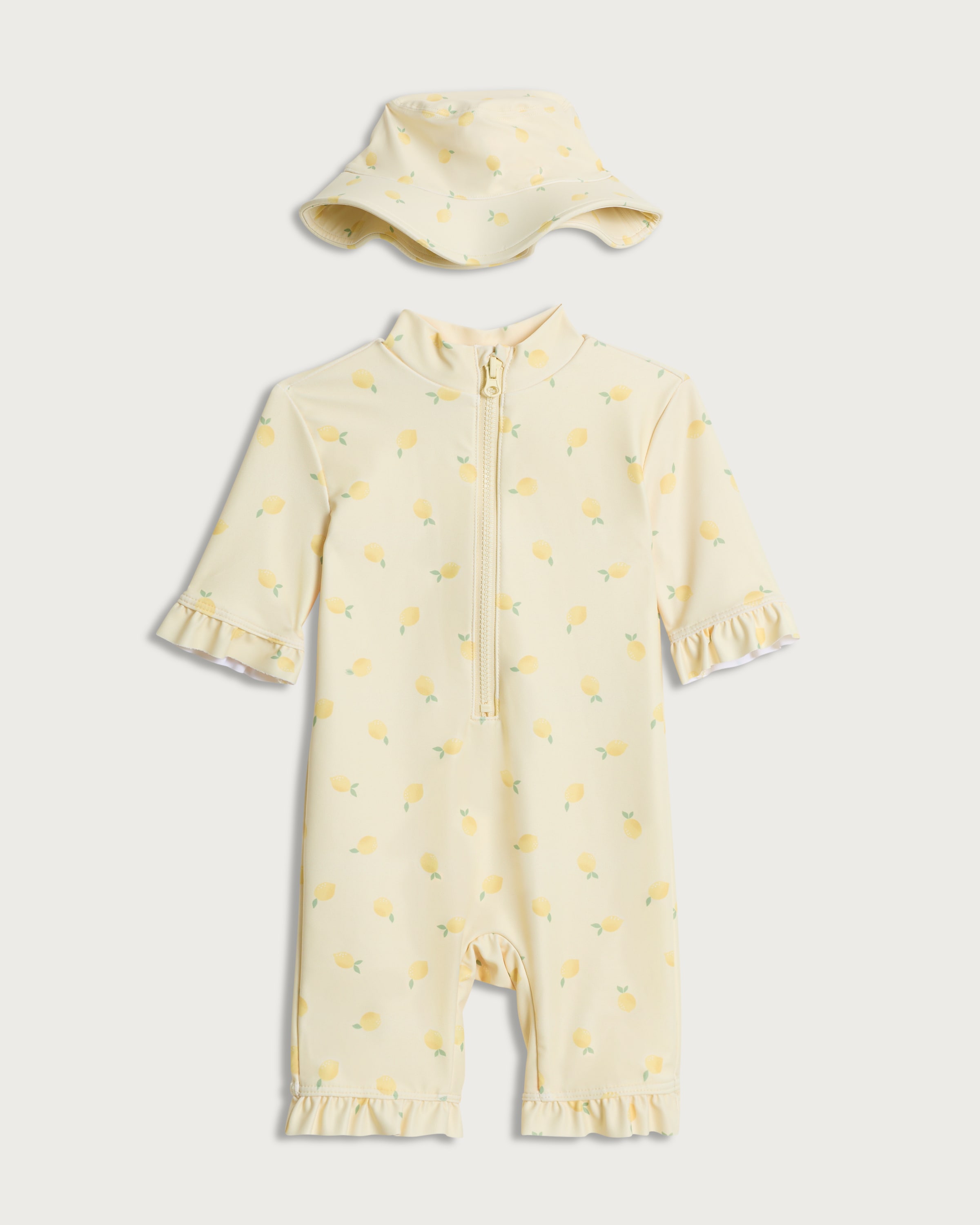 F&F Baby 2-Piece Lemon Print Sunsafe Swimsuit and Hat Set in Yellow ...