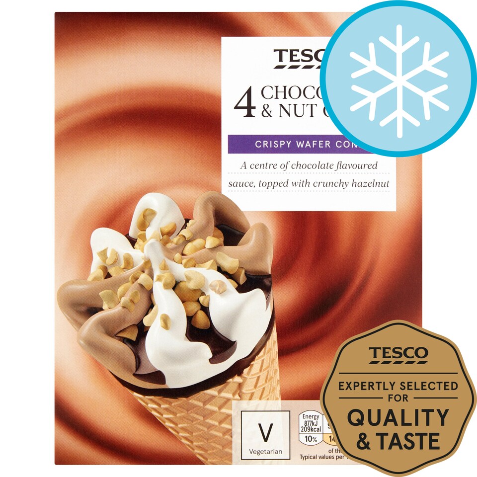 Tesco 4 Chocolate & Nut Cones 440Ml - Tesco Groceries