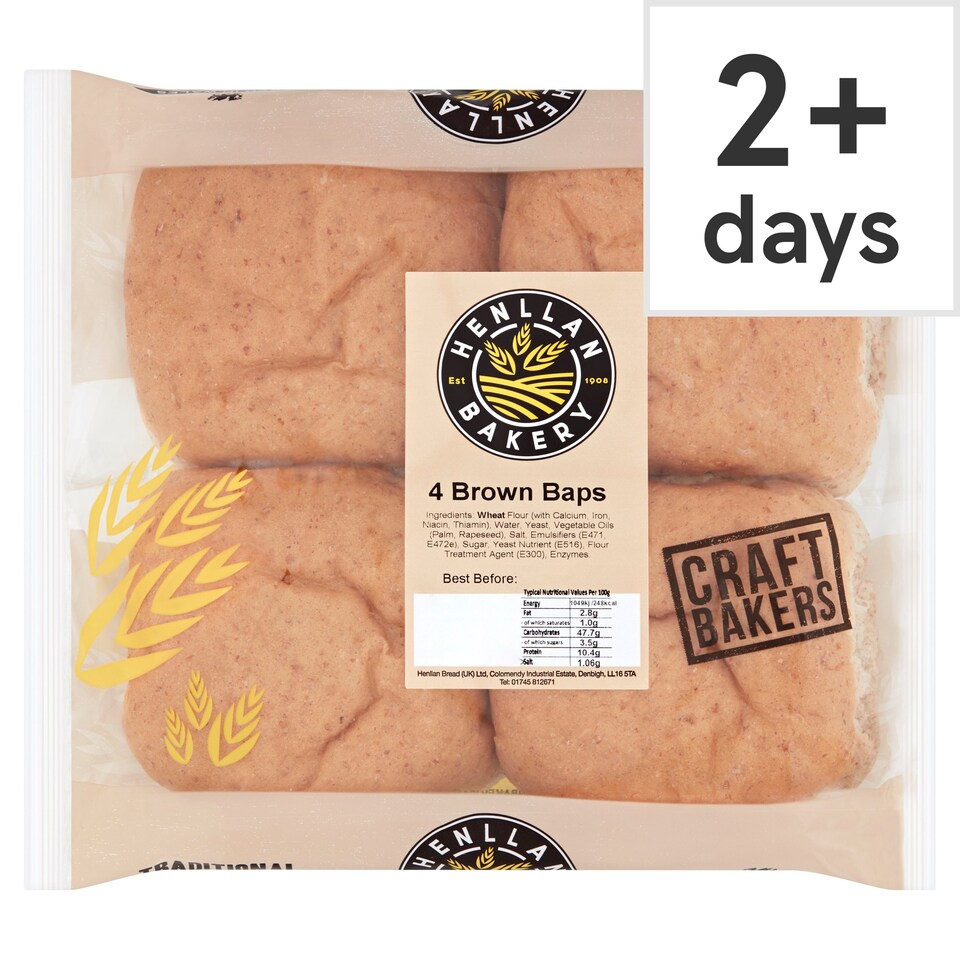 Henllan Bakery Brown Baps X 4 - Tesco Groceries