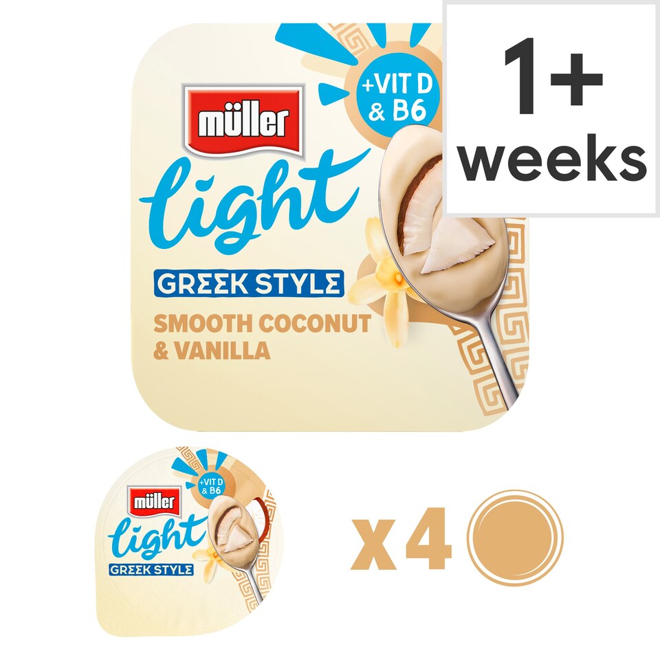 Muller Light Greek Style Coconut With Vanilla Yogurt 4X115g - Tesco ...