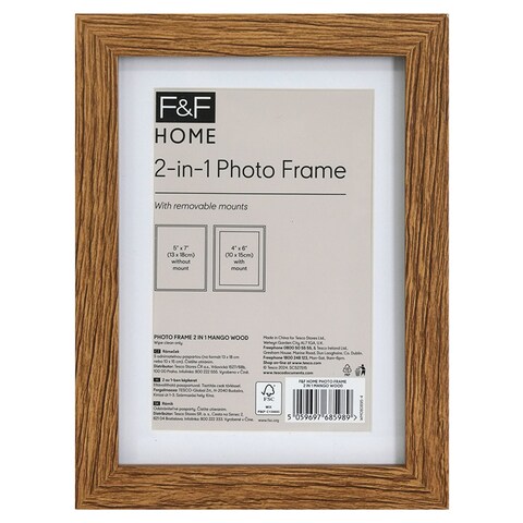 F&F Home Photo Frame 2 in 1 Mango Wood - Tesco Groceries