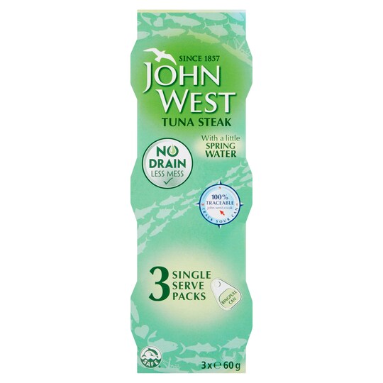 John West No Drain Tuna Steak In Spring Water 3X60g - Tesco Groceries