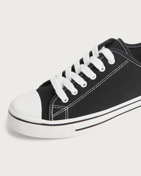 F&F Lace-Up Canvas Trainers in Black - Tesco Groceries