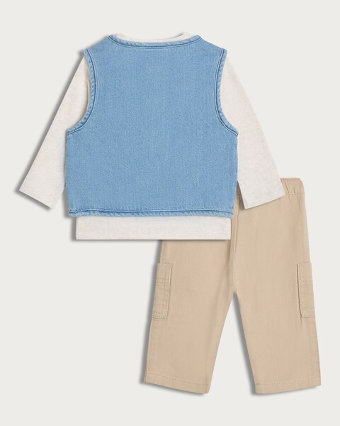 F&F Baby 3-Piece Pure Cotton Denim Waistcoat, Top and Trousers Set in ...