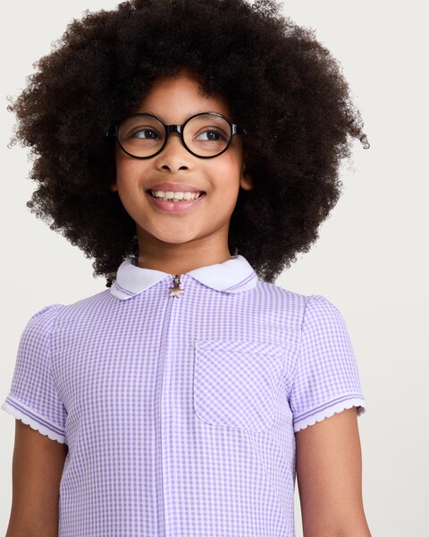 F&F School Girls 2-Pack Gingham Pleated Dresses in Lilac - Tesco Groceries