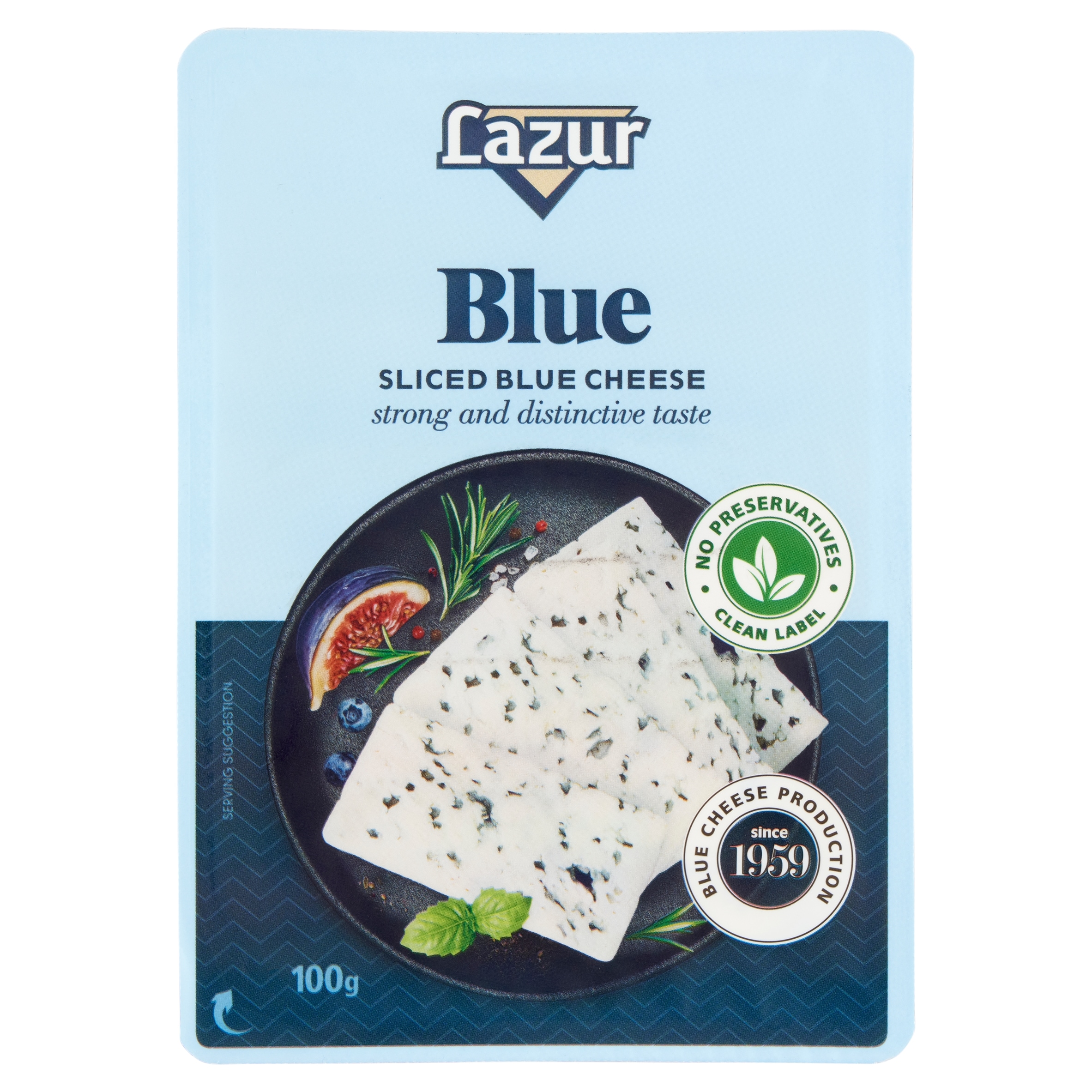 Lazur Blue szeletelt, zsíros, lágy, kék márványsajt 100 g - Tesco Groceries