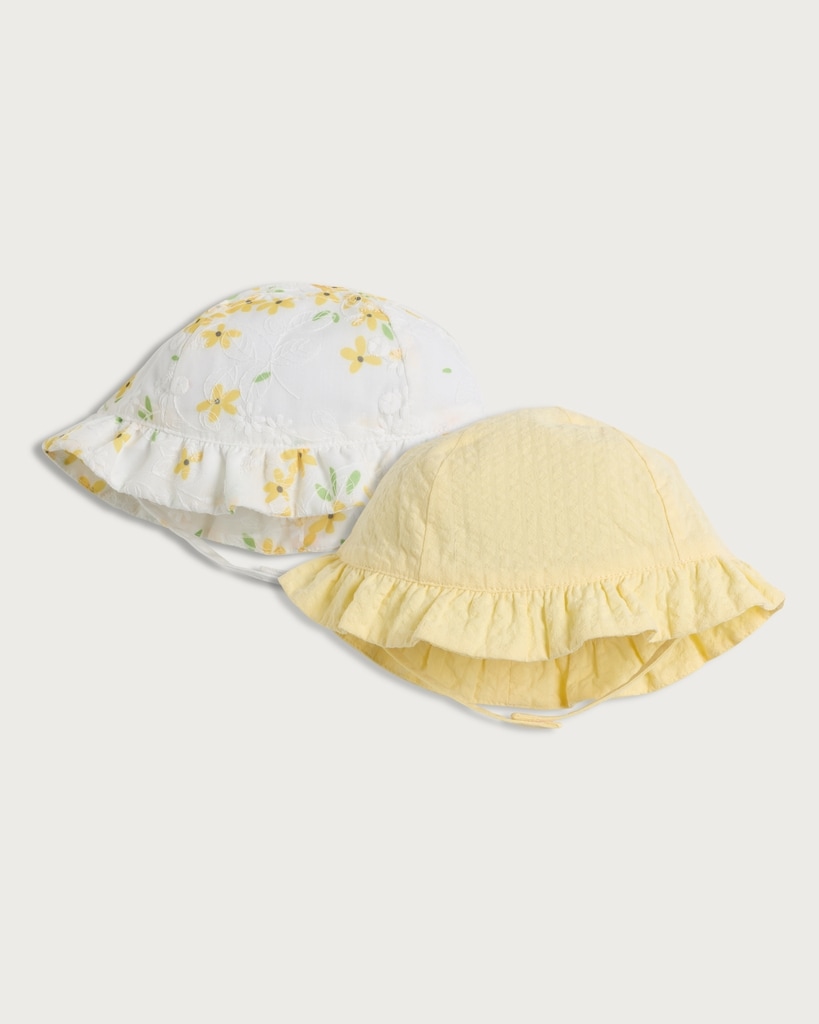 F&F Baby 2-Pack Pure Cotton Textured Bucket Hats in Yellow - Tesco ...