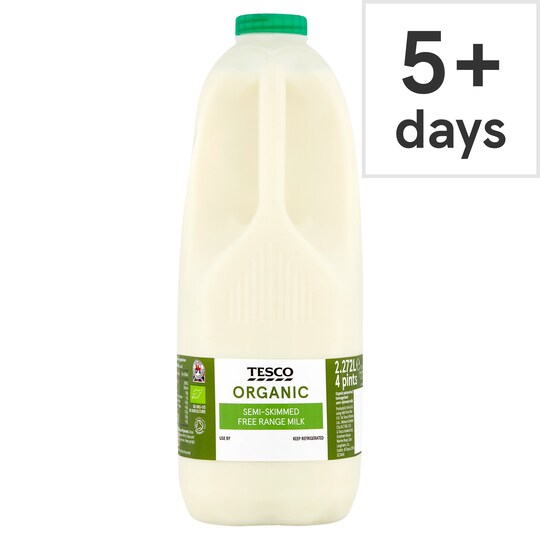 Tesco Organic Semi- Skimmed Milk 2.272L/4 Pints - Tesco Groceries