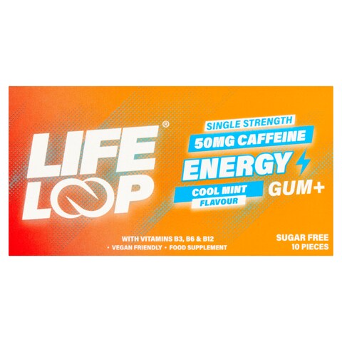 Life Loop Energy 50mg Caffeine Cool Mint Gum 10pieces - Tesco Groceries