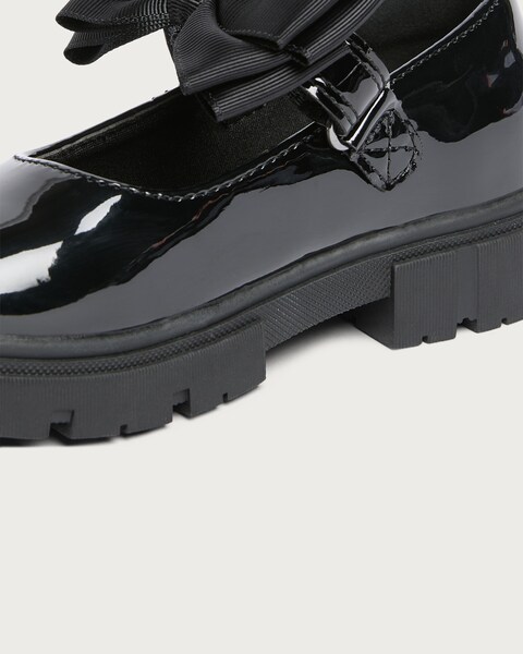 F&F School Girls Patent Bow Detail Mary Jane Shoes in Black - Tesco ...