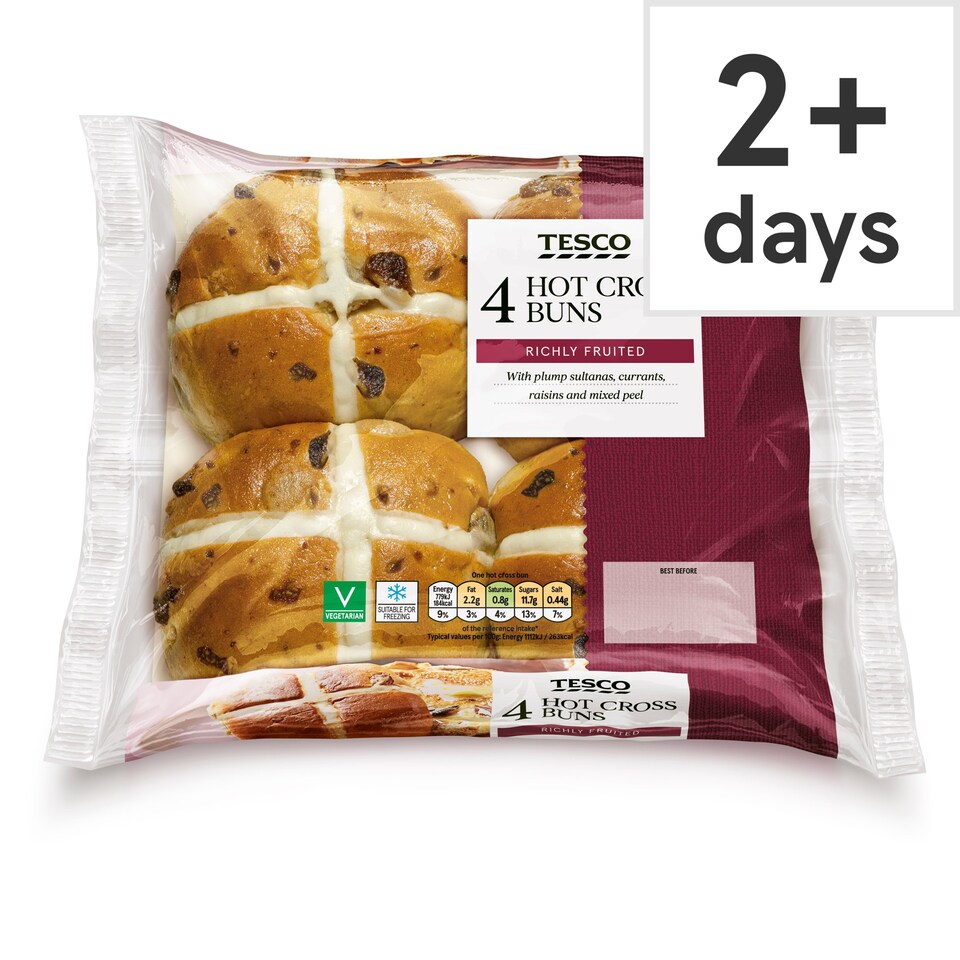 Tesco Hot Cross Buns 4 Pack - Tesco Groceries