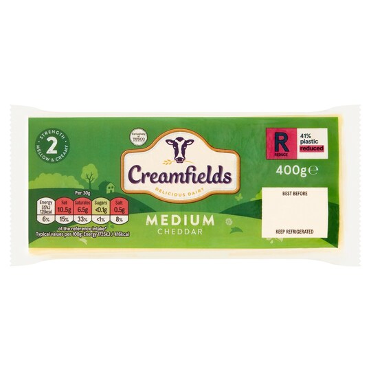 Creamfields Medium White Cheddar 400G - Tesco Groceries