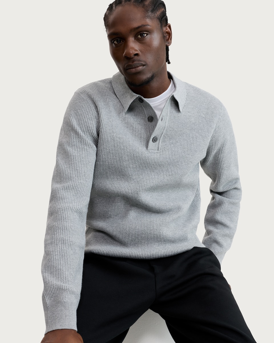F&F Knitted Long Sleeved Polo Neck Jumper in Grey - Tesco Groceries