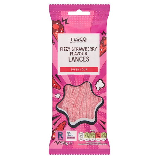 Tesco Fizzy Strawberry Flavour Lances 75G - Tesco Groceries