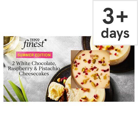 Tesco Finest 2 White Chocolate Raspberry & Pistachio Cheesecakes 150G ...
