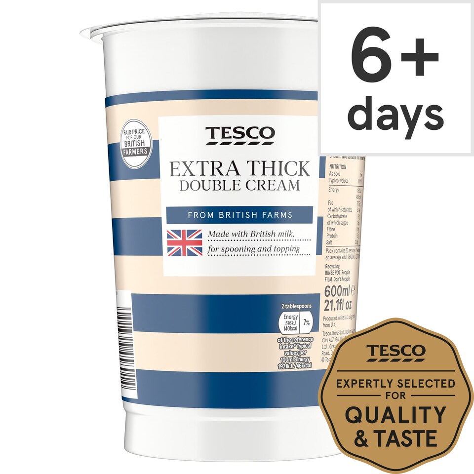 Tesco Fresh British Extra Thick Double Cream 600Ml - Tesco Groceries
