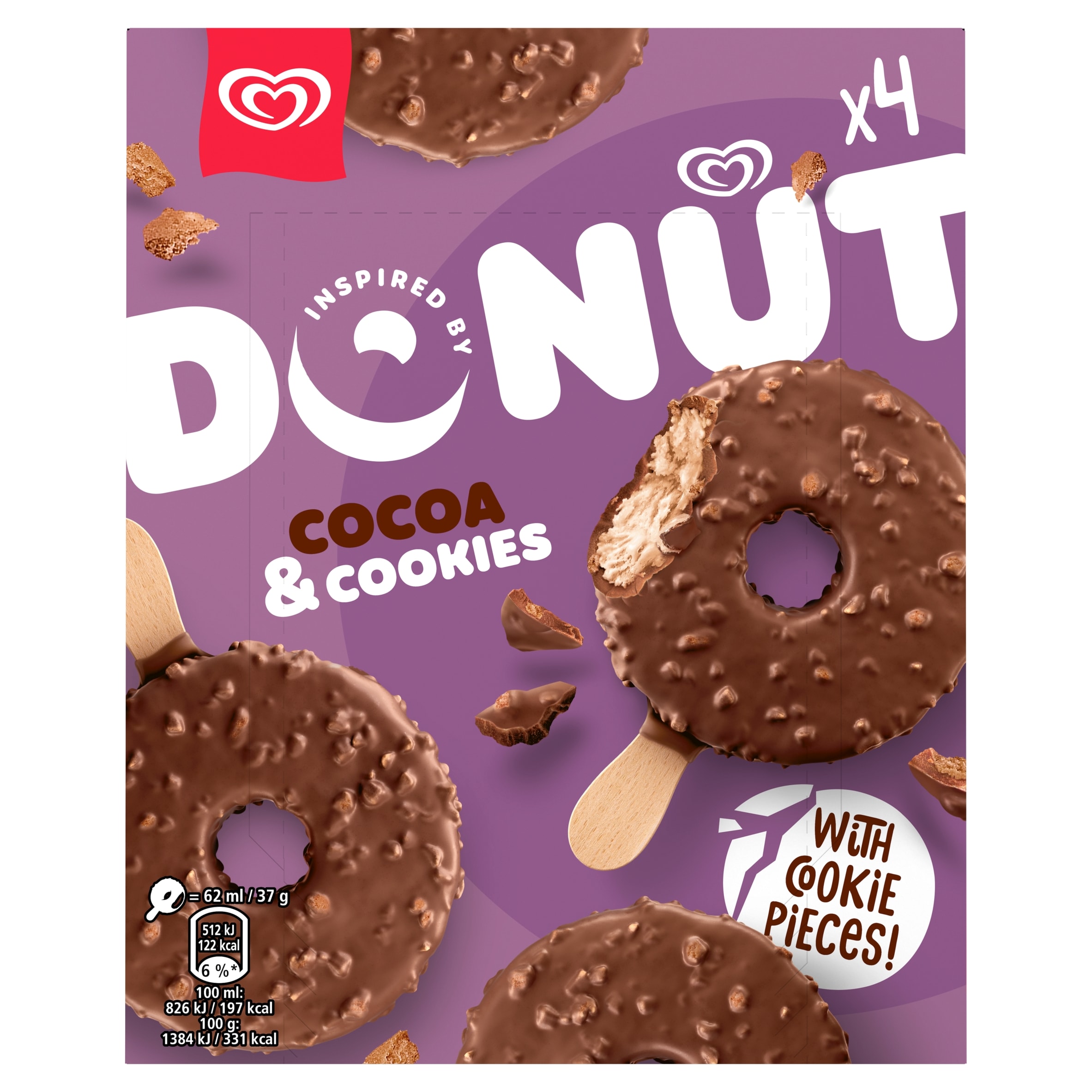 ALGIDA Multipack Donut Pálcikás Jégkrém Kekszes Kakaós 4 x 62 ml ...