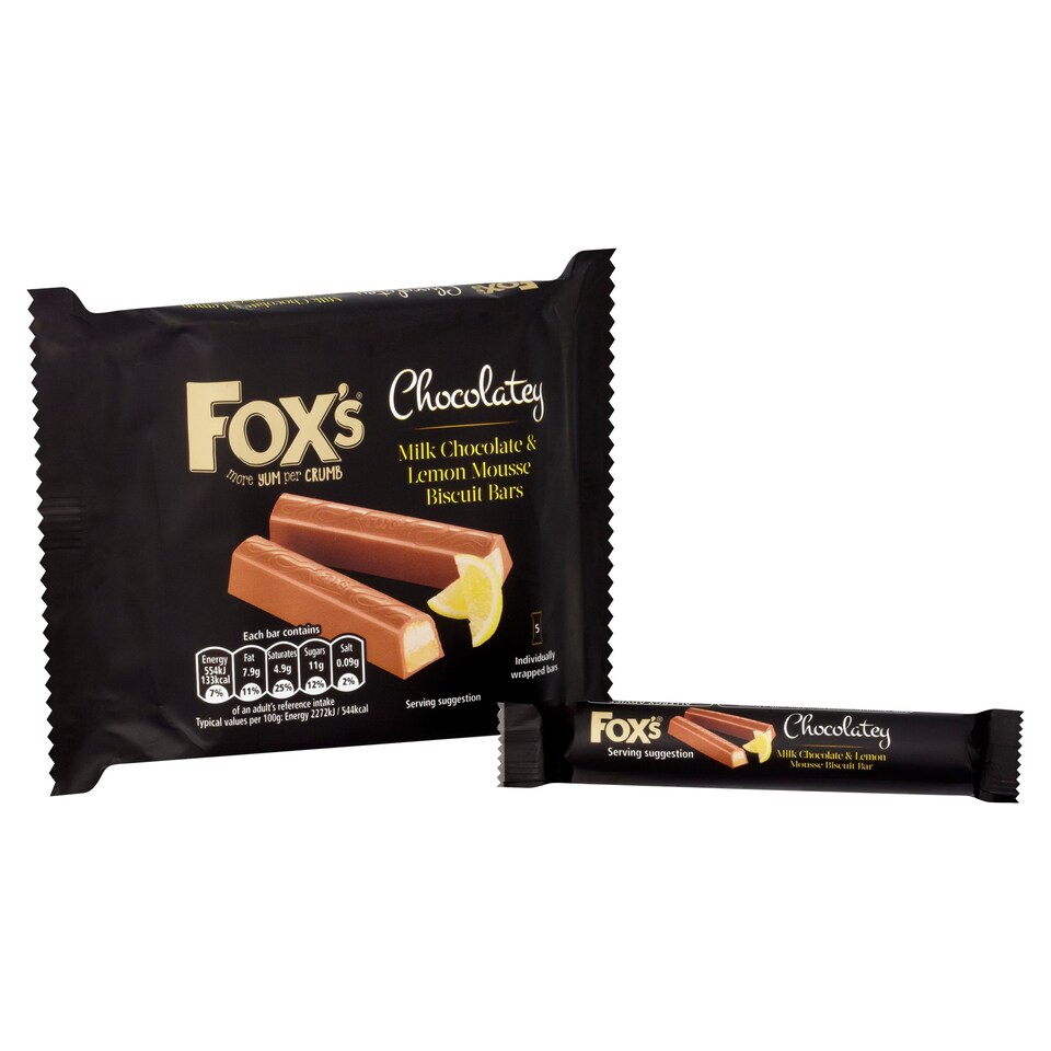 FOX'S CHOCOLATEY MILK CHOC & LEM BISC BARS 5 PACK - Tesco Groceries