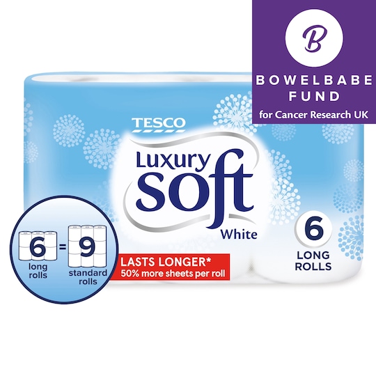 Tesco Luxury Soft White Toilet Tissue 6 Long Rolls - Tesco Groceries