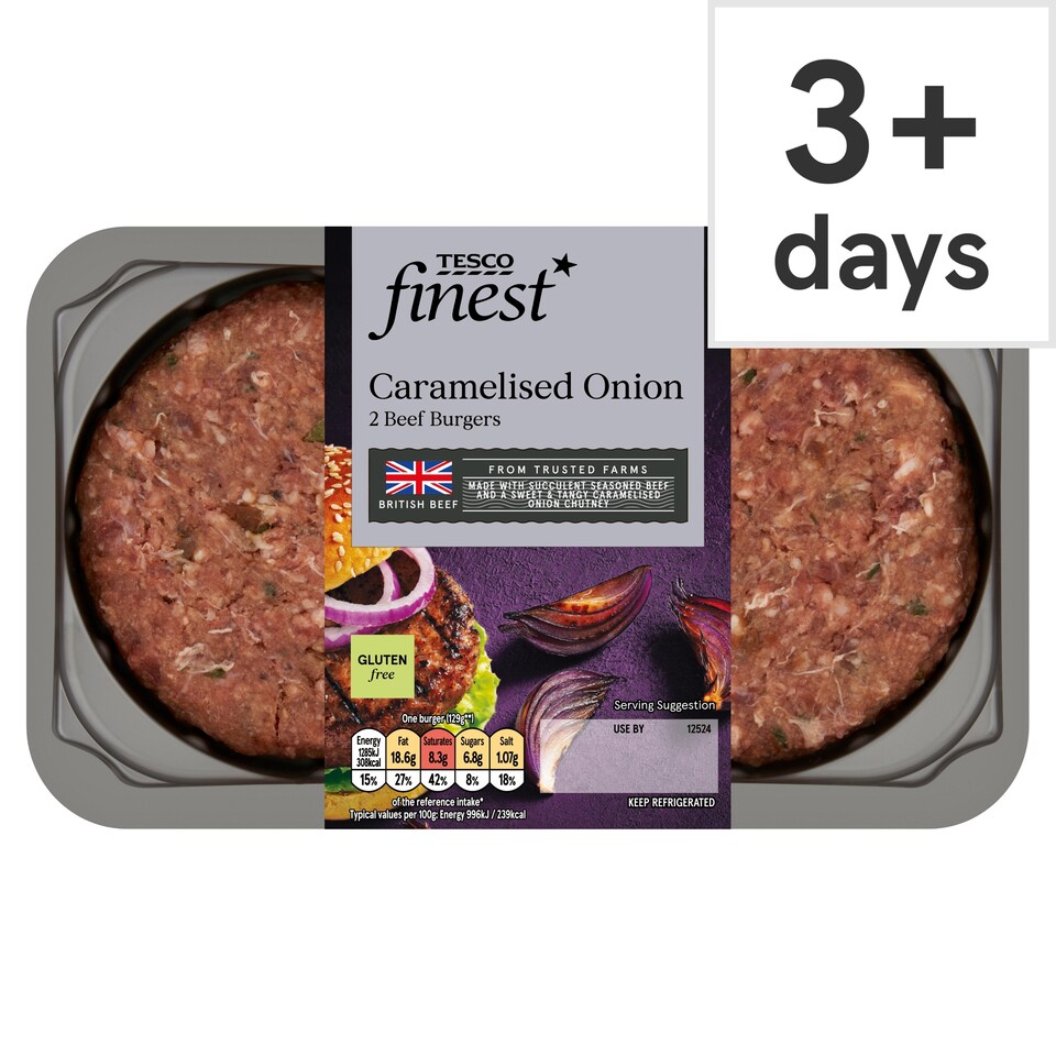 Tesco Finest 2 Caramelised Onion Burgers 340g - Tesco Groceries
