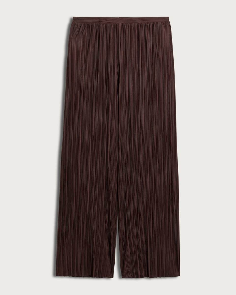 F&F Textured Pleated Wide Leg Trousers in Chocolate - Tesco Groceries