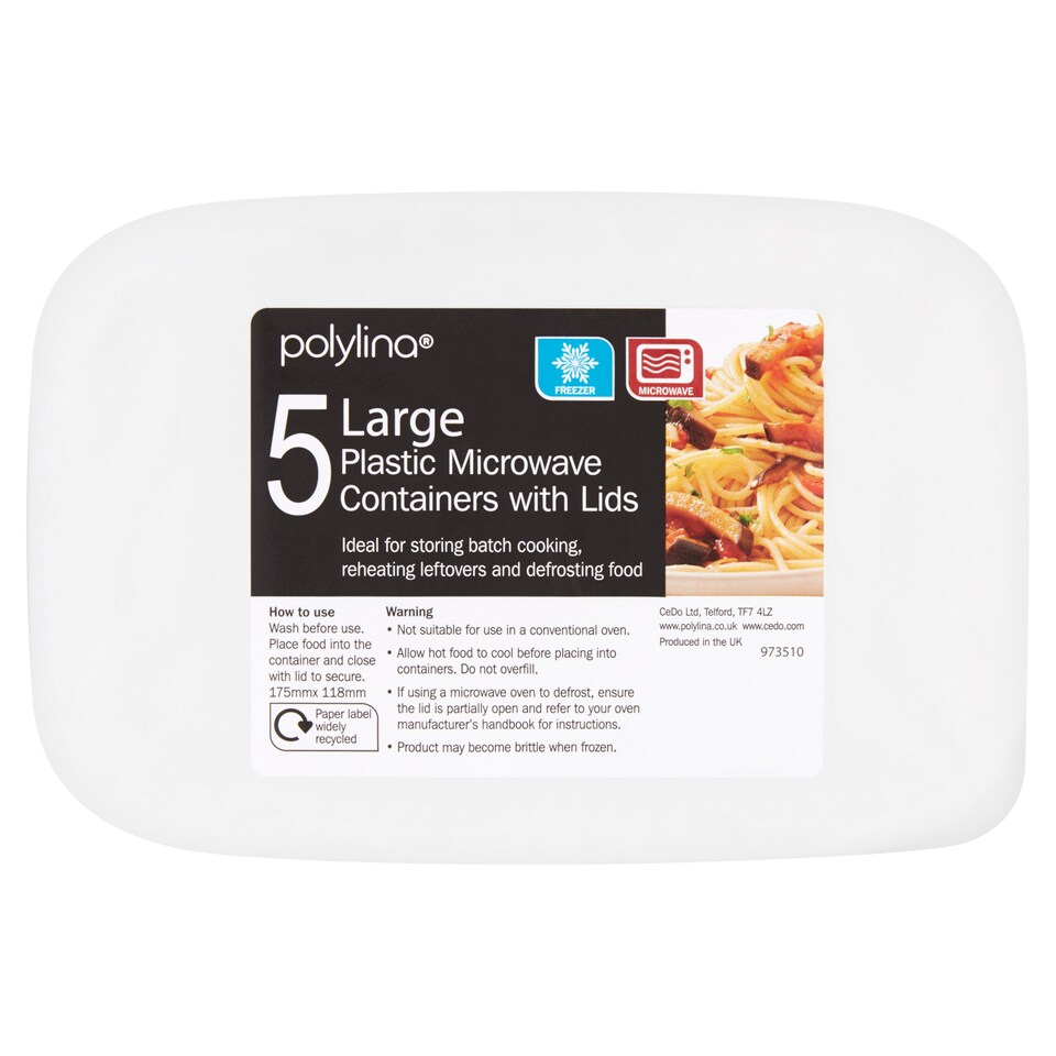 Polylina Large Plastic Container With Lids 5 Pack - Tesco Groceries