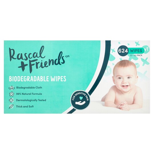Rascal Plus Friends Biodegradable Wipes 12X52 Pack - Tesco Groceries