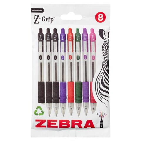 Zebra Grip Ballpoint Pens Asstd 8 pk - Tesco Groceries