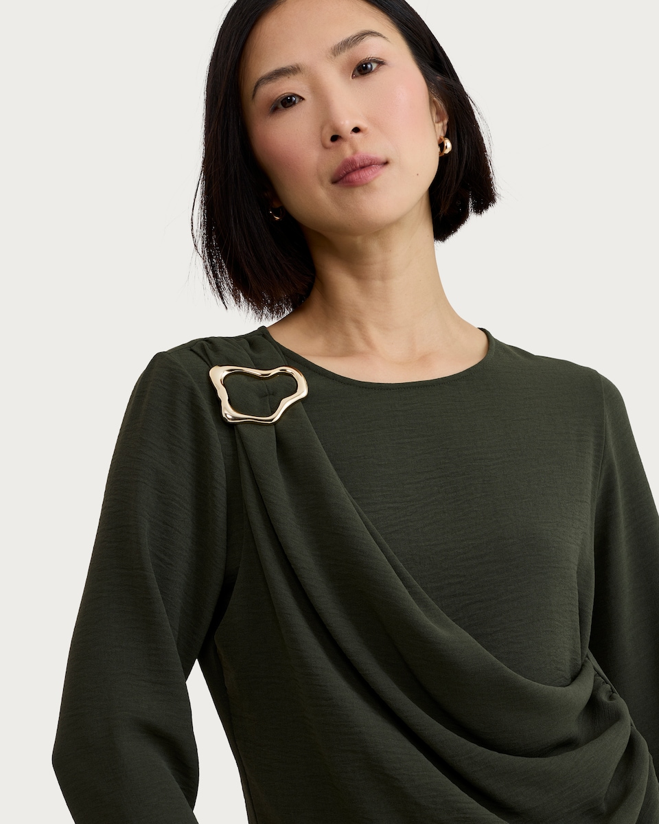 F&F Draped Metal Buckle Long Sleeved Co-ord Top in Khaki - Tesco Groceries