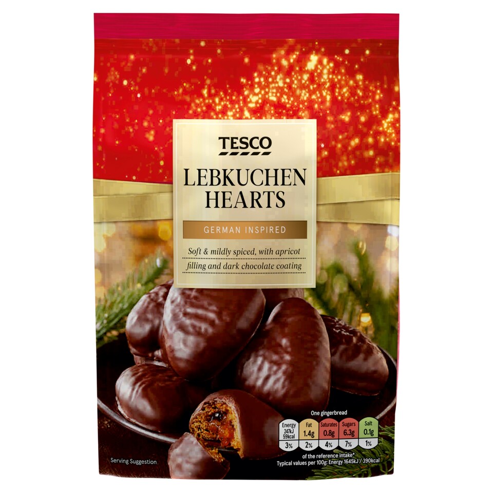 Tesco Heart Shaped Gingerbread with Apricot Purée Filling, Coated in ...