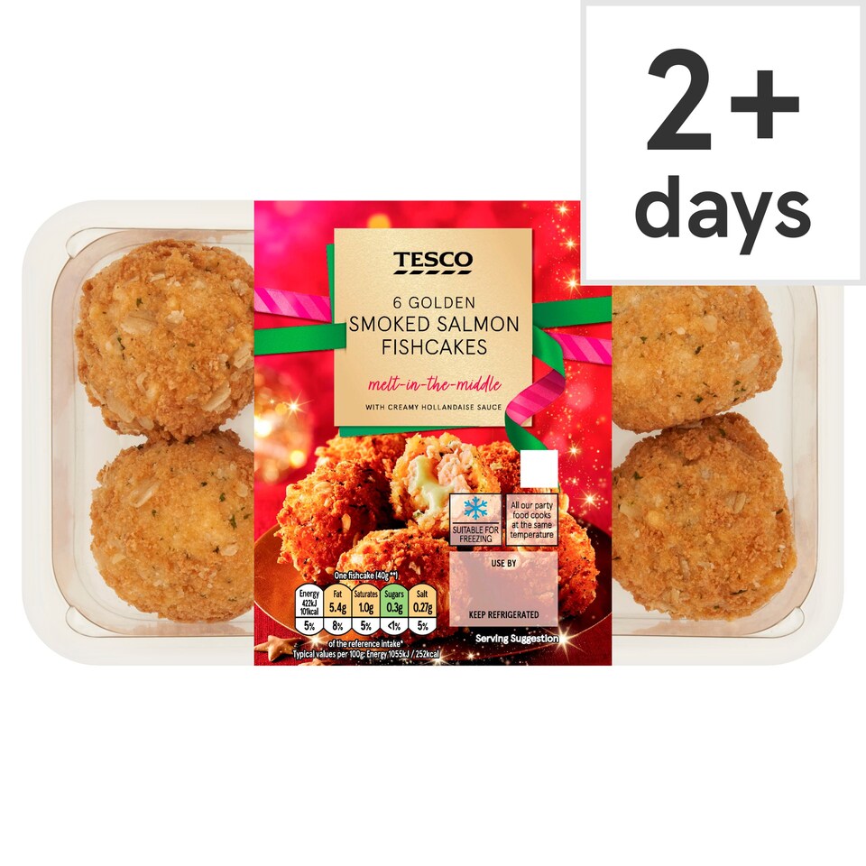 Tesco 6 Golden Smoked Salmon Fishcakes 247g - Tesco Groceries