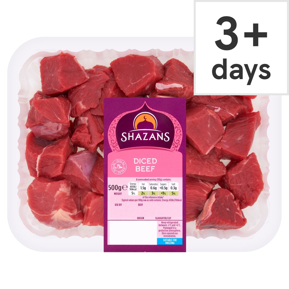 Shazans Diced Beef 500g - Tesco Groceries