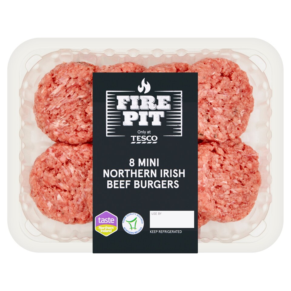 Tesco Fire Pit Northern Irish 8 Mini Beef Burgers 400g - Tesco Groceries