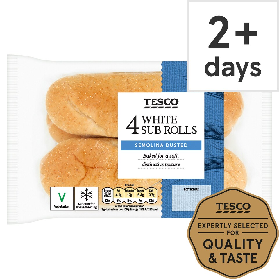 Tesco White Sub Rolls 4 Pack - Tesco Groceries
