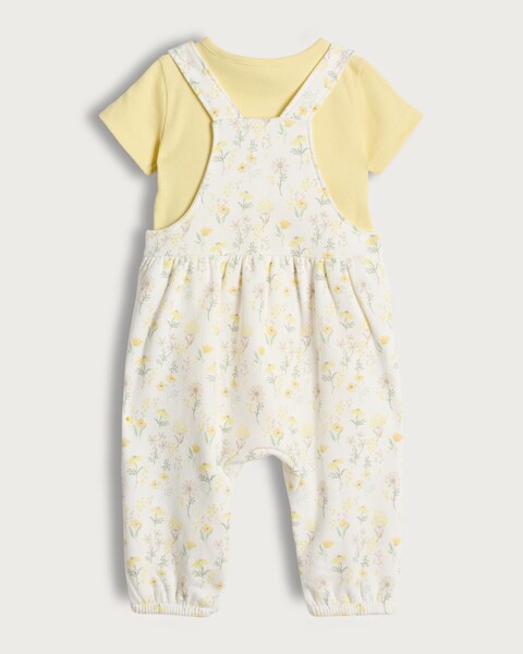 F&F Baby Floral Dungaree and Bodysuit Set in Cream - Tesco Groceries