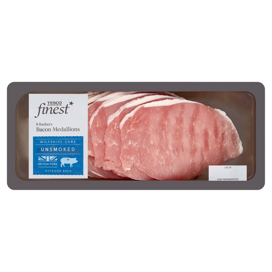 Tesco Finest 8 Unsmoked Bacon Medallions 200G - Tesco Groceries