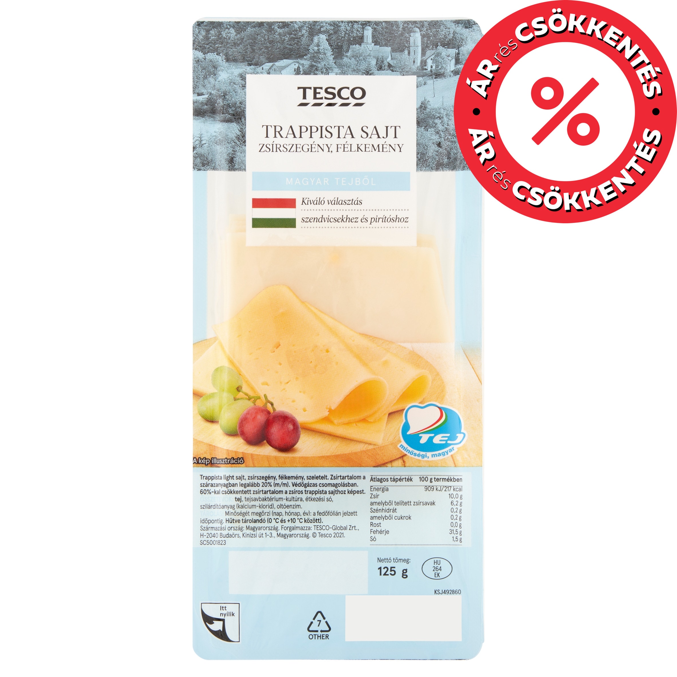 Tesco Sliced Low-Fat, Semi-Hard Trappist Cheese 125 g - Tesco Groceries