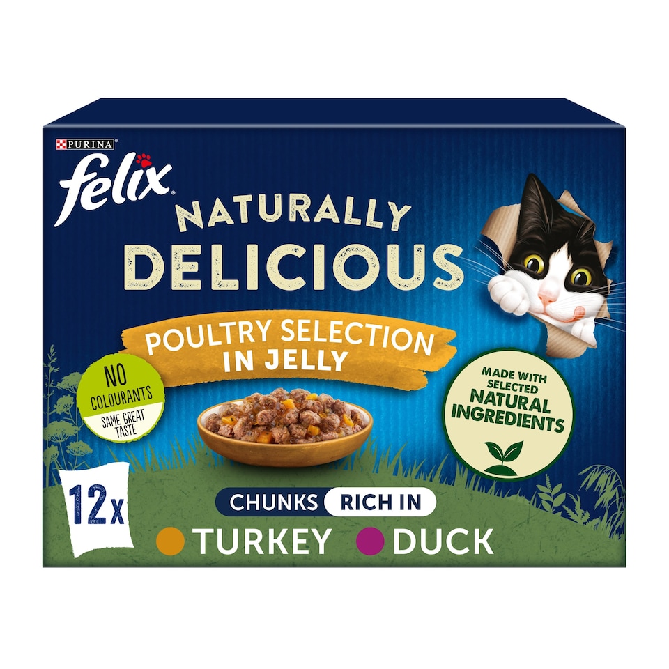 Felix Cat Naturally Delicious Poultry In Jelly 12X80g - Tesco Groceries