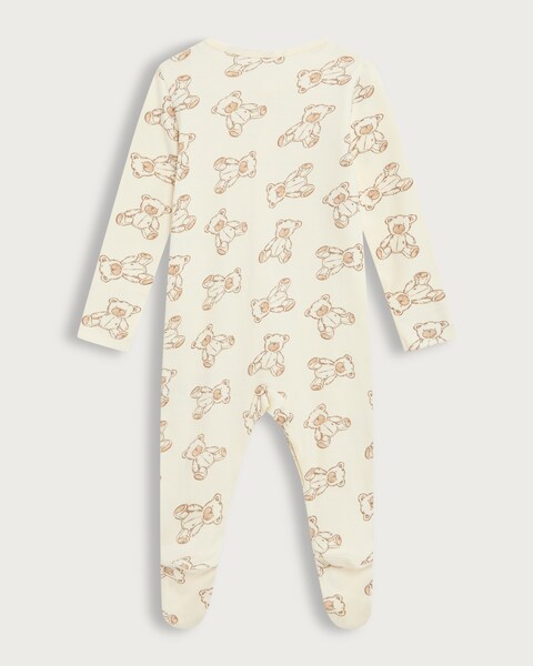 F&F Baby 3-Pack Teddy Bear Print Sleepsuits in White - Tesco Groceries