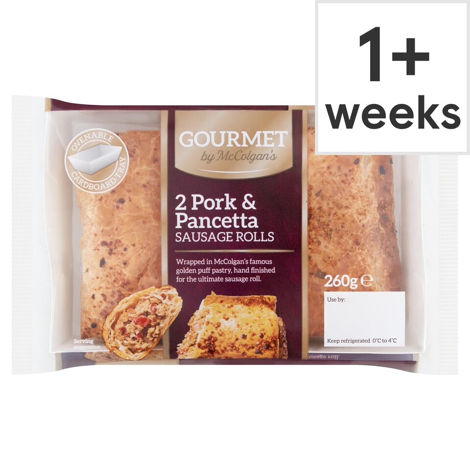 Gourmet 2 Pork And Pancetta Sausage Rolls 260G - Tesco Groceries