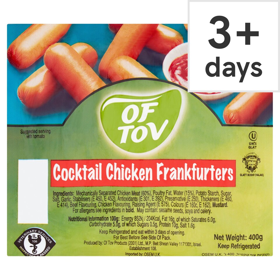 Of Tov Cocktail Chicken Frankfurters 400G - Tesco Groceries