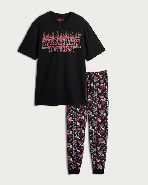 F&F Pure Cotton Stranger Things T-Shirt and Cuffed Joggers Pyjamas Set ...