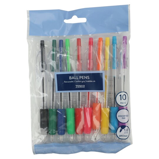Tesco Retractable Ball Pens Rainbow Grip 10 Pack - Tesco Groceries