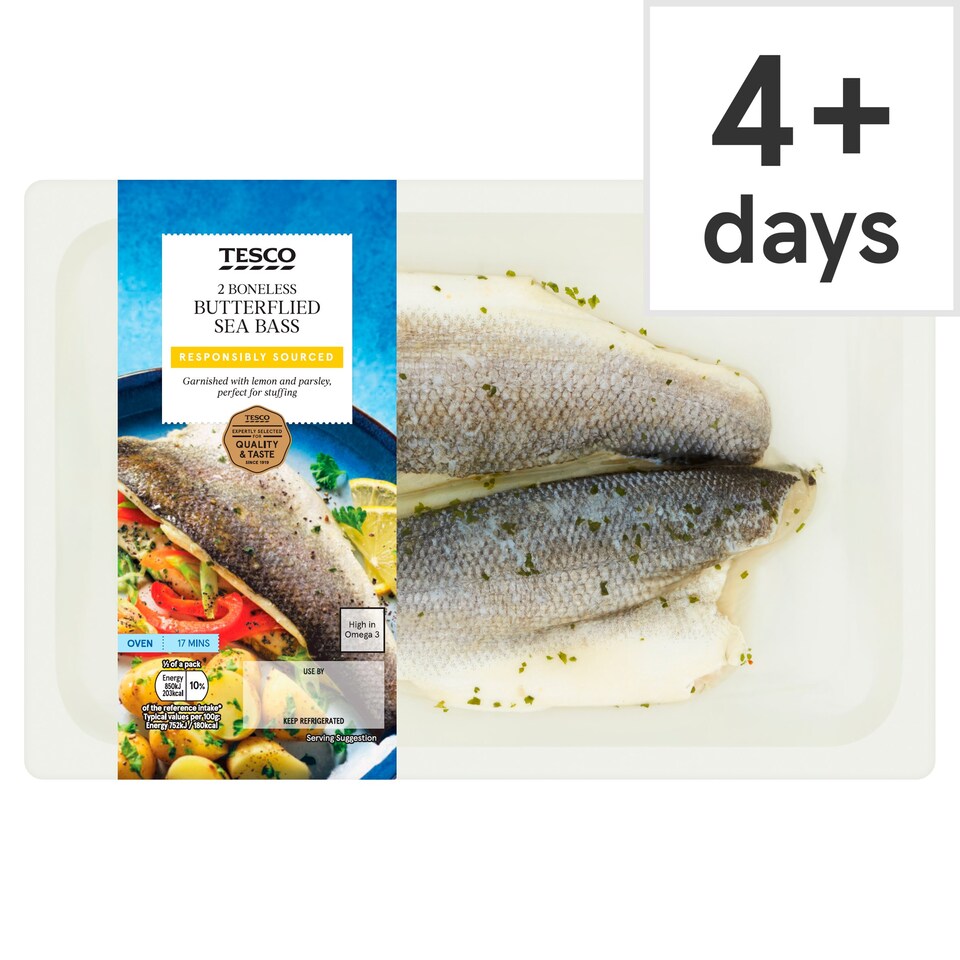 Tesco 2 Lemon Parsley Butterflied Sea Bass Fillets 255G - Tesco Groceries