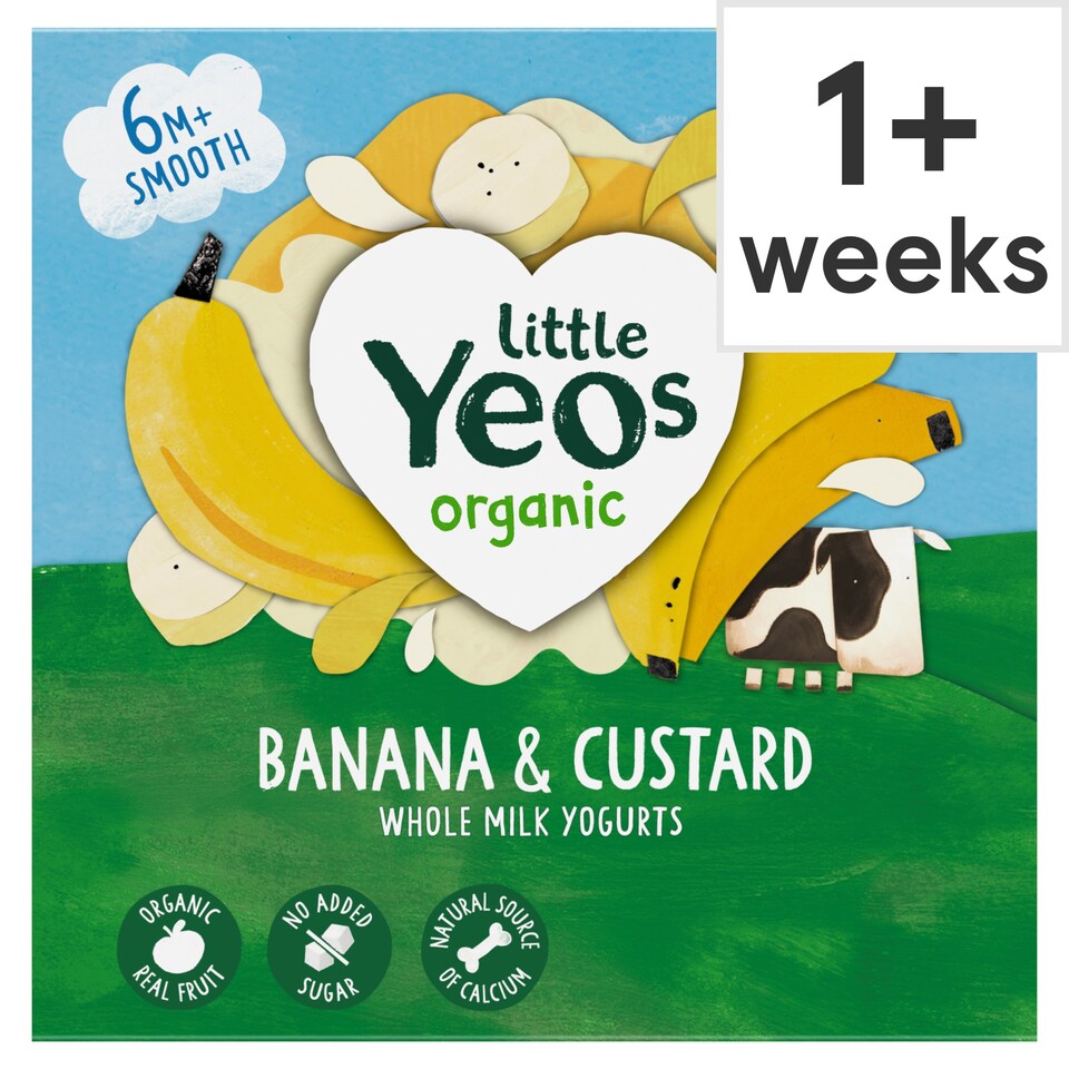 Little Yeos Organic No Added Sugar Banana & Custard Yogurt 4 x 85g ...