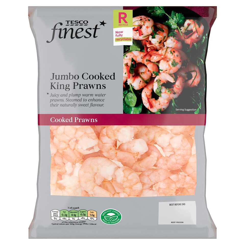 Tesco Finest Jumbo Cooked King Prawns 225G - Tesco Groceries