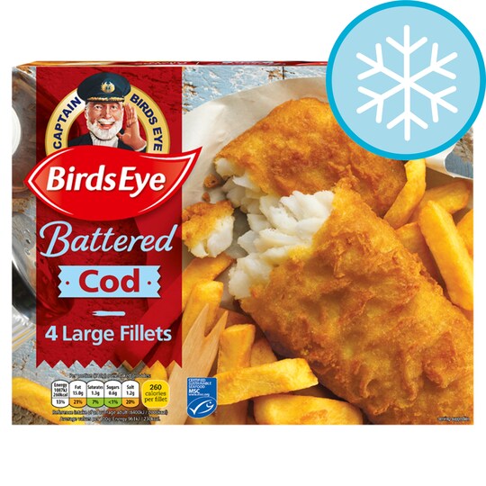 Birds Eye 4 Large Battered Cod Fillets 440G - Tesco Groceries
