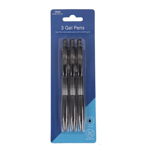 Tesco Retractable Gel Pens Black 3 Pack - Tesco Groceries