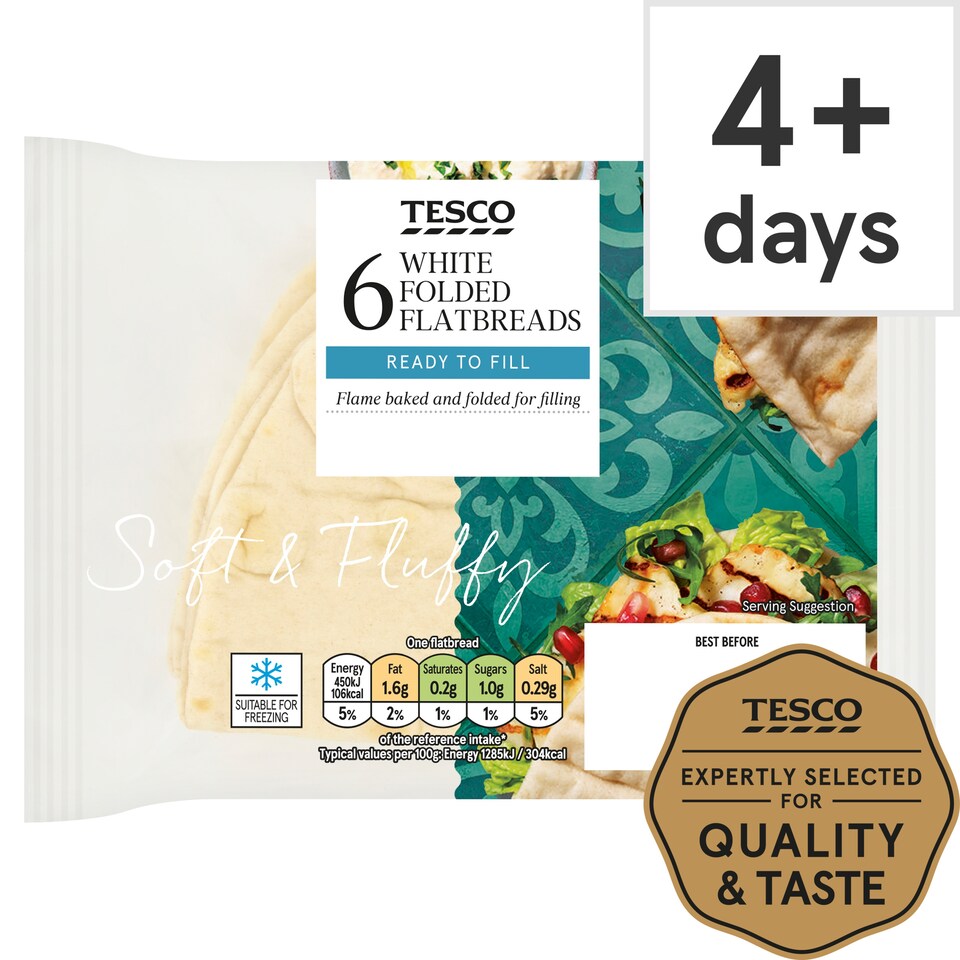 Tesco Folded Flatbreads Plain 6 Pack - Tesco Groceries